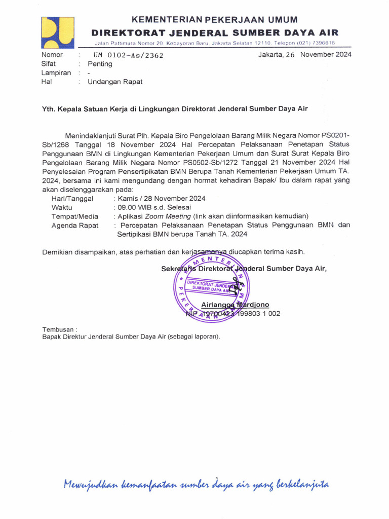 UM 0102-As.2362 - Percepatan Pelaksanaan Penetapan Status Penggunaan BMN Dan Sertifikasi BMN ...