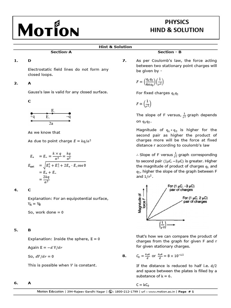 Physics Electrostatics Solutions Guide | PDF | Electric Field | Dipole