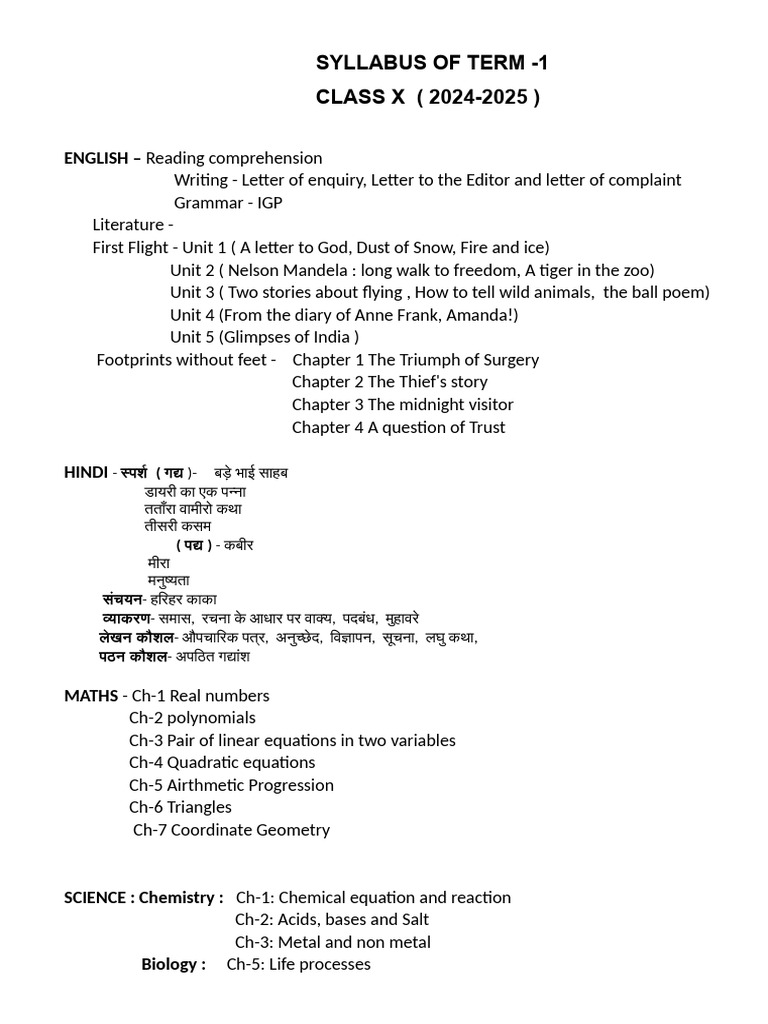 Resource 20240817122525 Class X Term-1 Syllabus | PDF