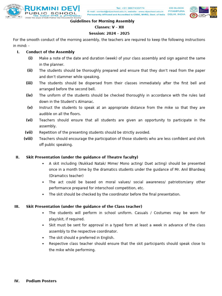 Guidelines for Morning Assembly (2024-25) (1) (1) | PDF