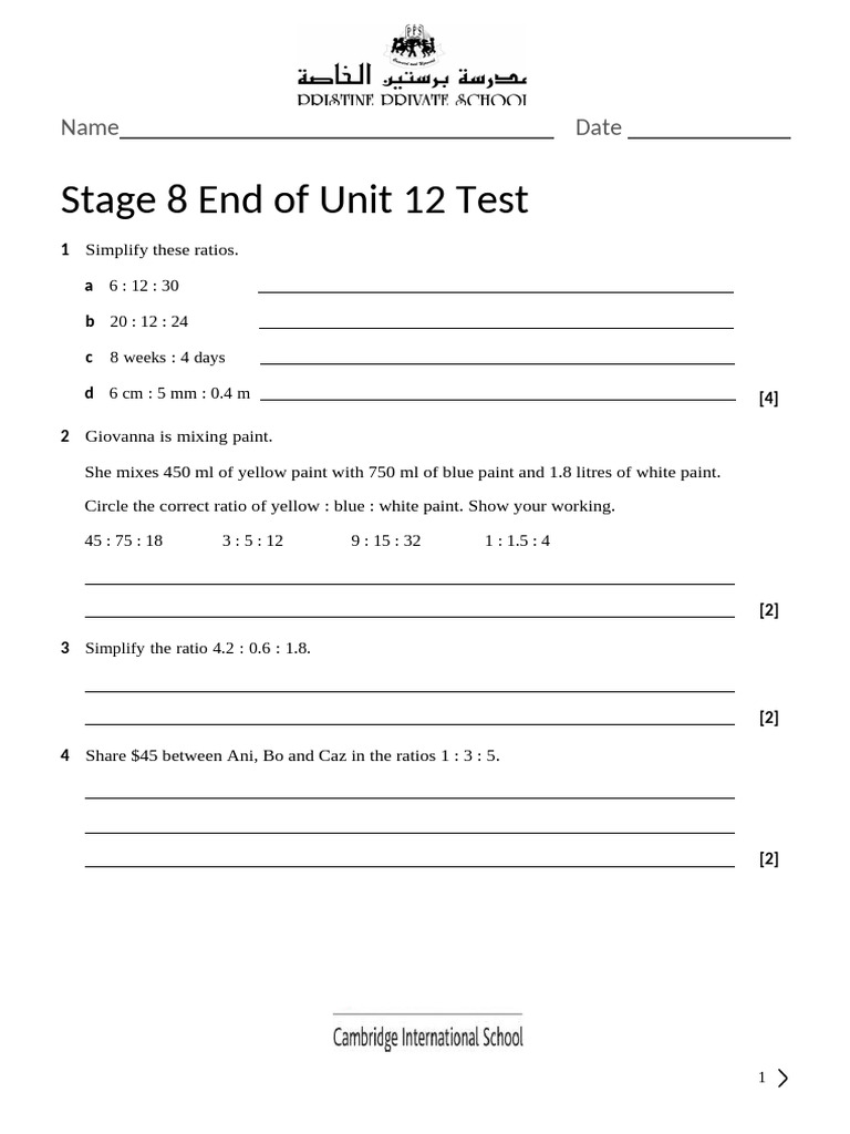 Revision Sheet Unit-12 | PDF | Ratio | Juice