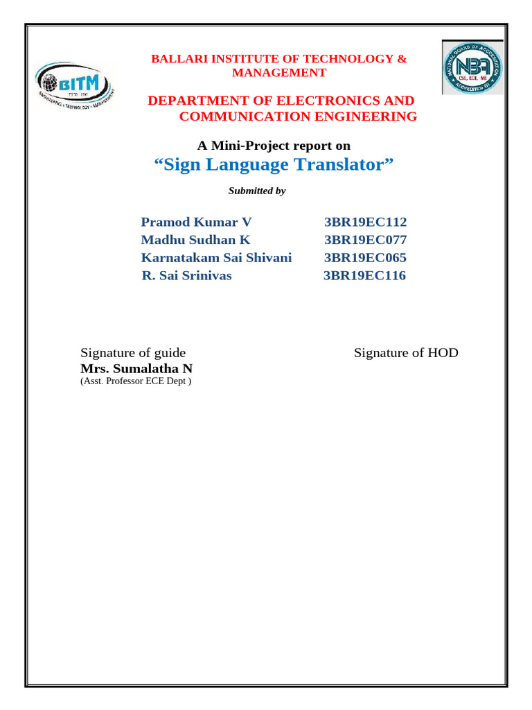 Mini Project - Sign Language Translator SYNOPHSIS | PDF | Sign Language ...