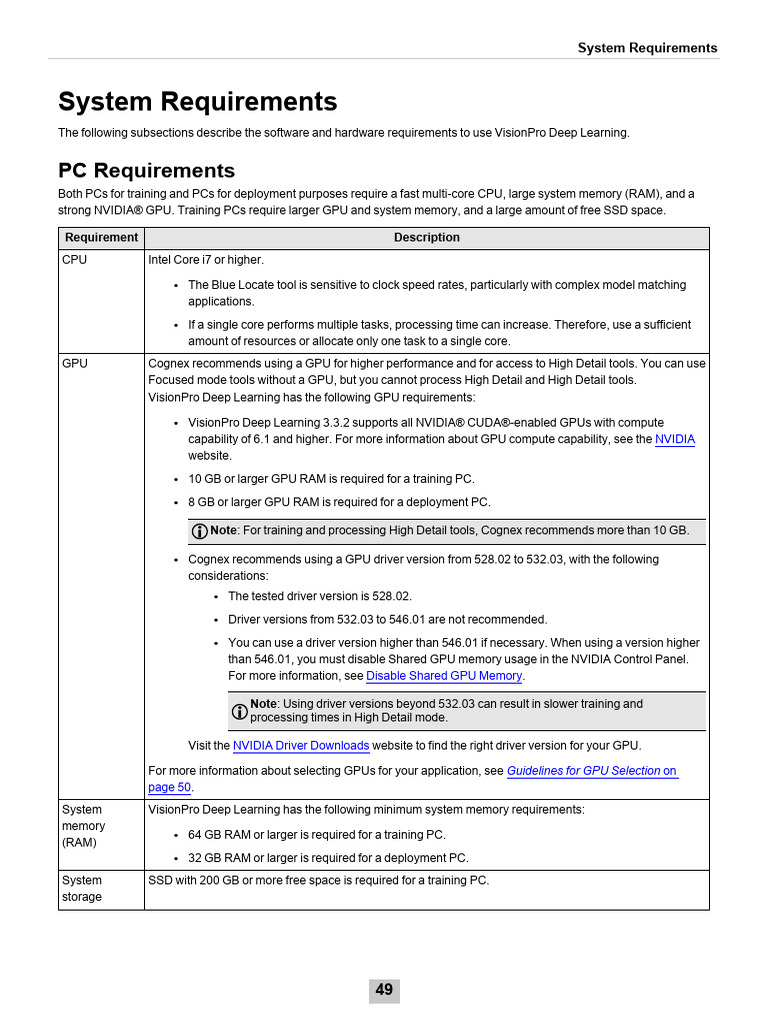 Cognex Deep Learning PC Requirement | PDF | Graphics Processing Unit ...