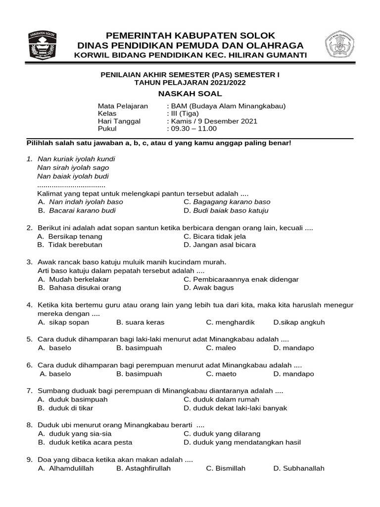 01 Soal BAM 3 | PDF