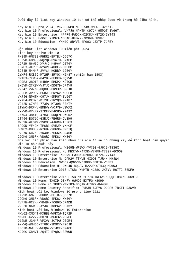 List Key Win10 | PDF | Windows 10