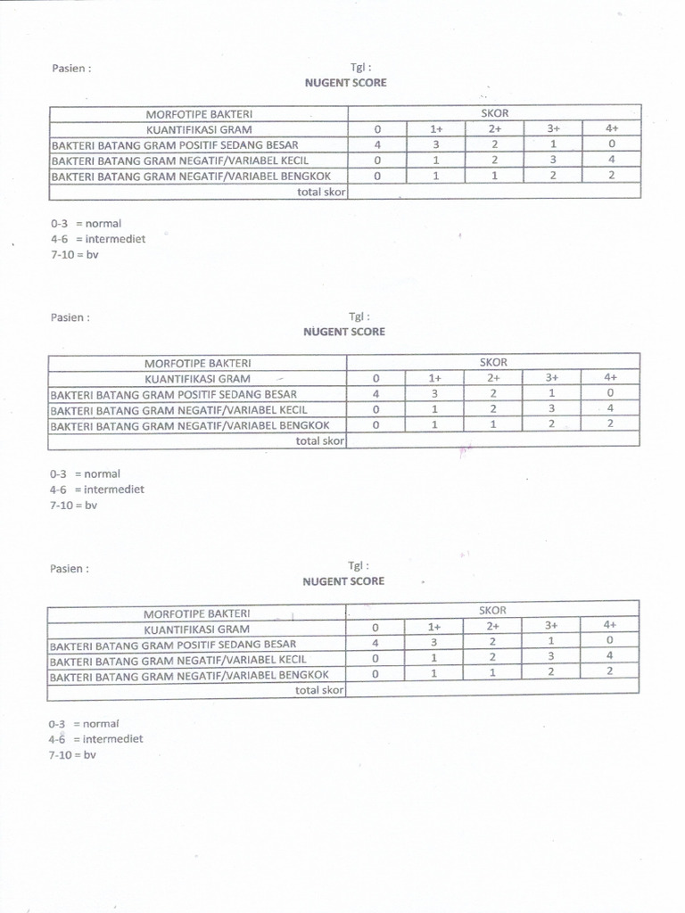 Form Nugent Score BV | PDF