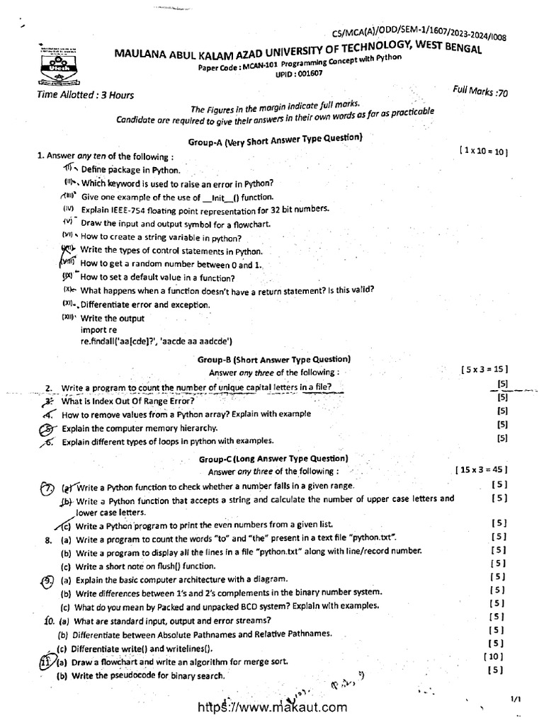 Mca 1 Sem Programming Concept With Python Mcan 101 2024 | PDF