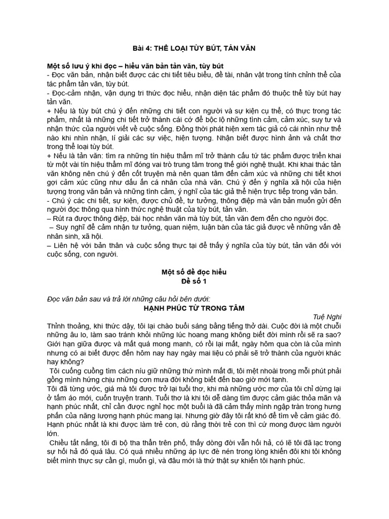 Ôn tập Tản văn, Tùy bút NV7,T1 | PDF