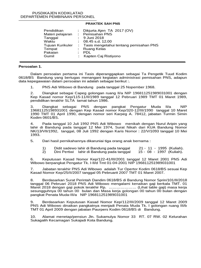 Praktek dikmata sah pns Ta. 2018 | PDF