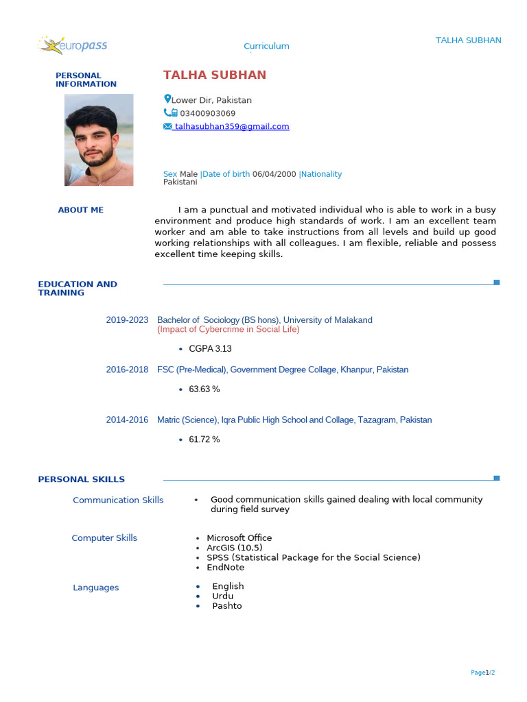 Talha subhan CV (Ver ii) | PDF | Khyber Pakhtunkhwa | Pakistan