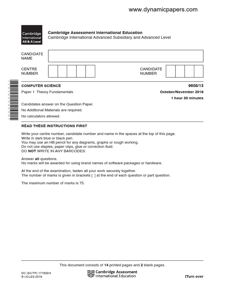 9608_w19_qp_13 | PDF | Random Access Memory | Databases