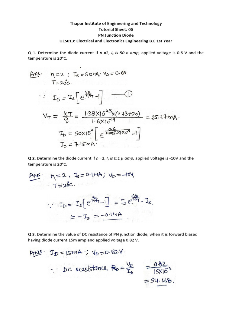 Tutorial-6 Solution-PN Junction Diode | PDF