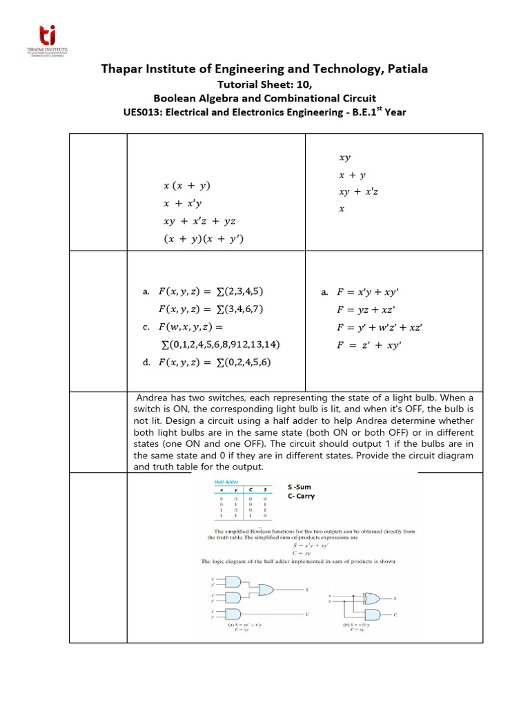 Tut-10-Boolean_Algebra_Combinational_Circuit | PDF | Logic Gate | Electrical Engineering
