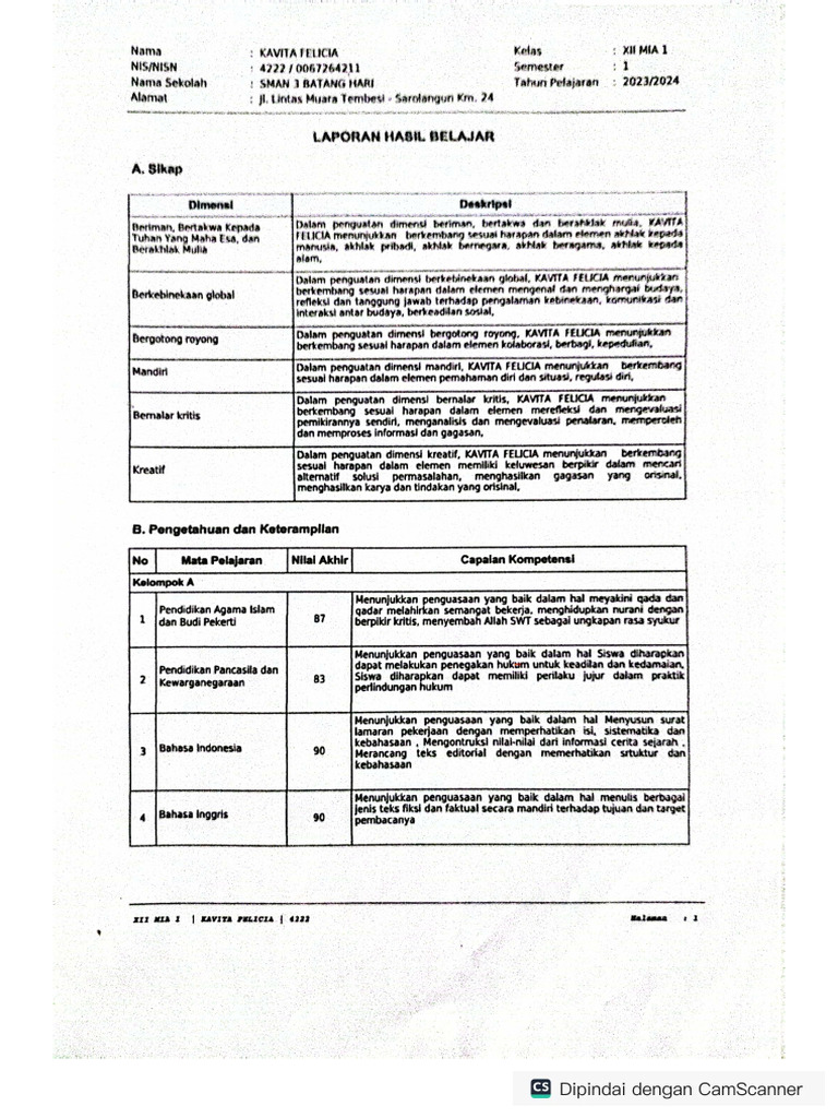 rapor kelas 12 | PDF