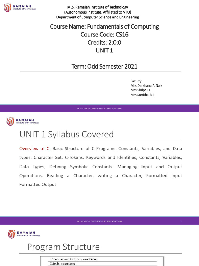 FOC Unit 1B slides | PDF | Computer Program | Programming