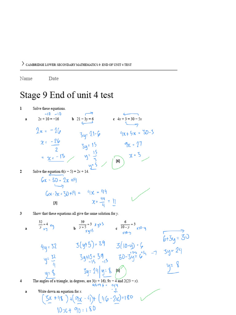 Unit 4 End-of-unit test 1 | PDF | Equations | Cartesian Coordinate System