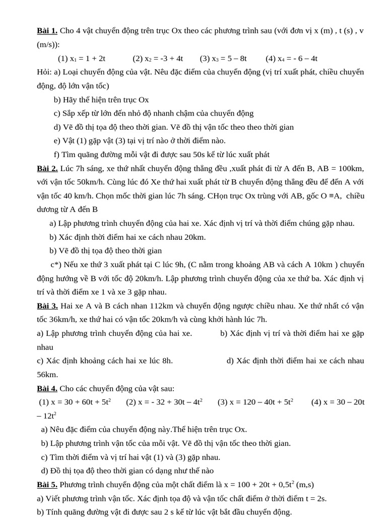 Bài tập lí 10 - chương I - 10A1 | PDF