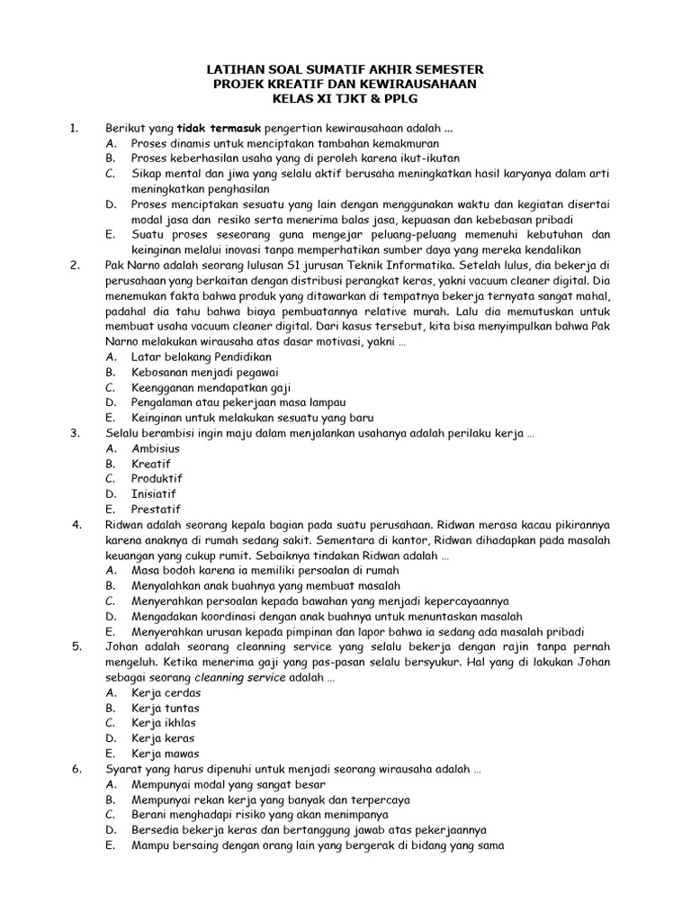 Latihan Soal SAS PKK XI Ganjil 2324 | PDF