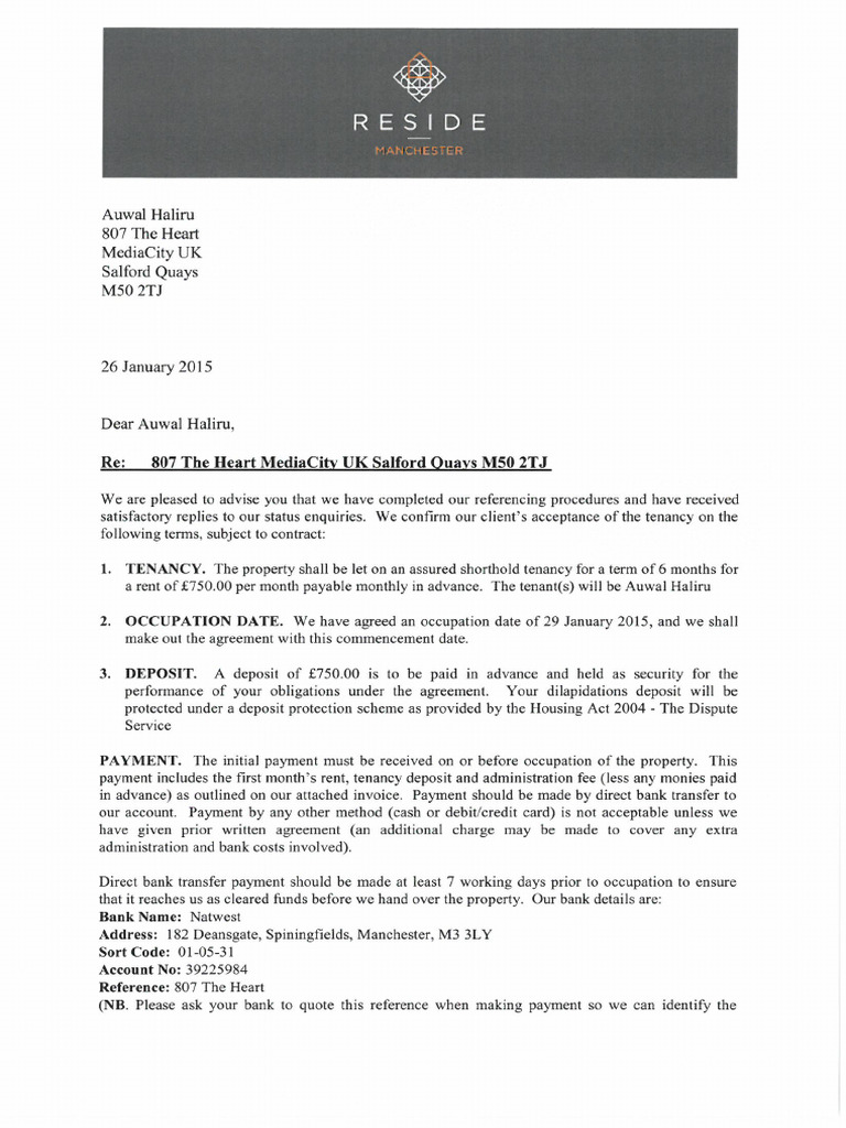 Tenancy Agreement Letter | PDF