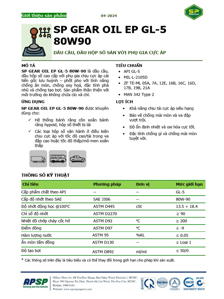 tds-sp-gear-oil-ep-gl-5-80w90-39880 | PDF