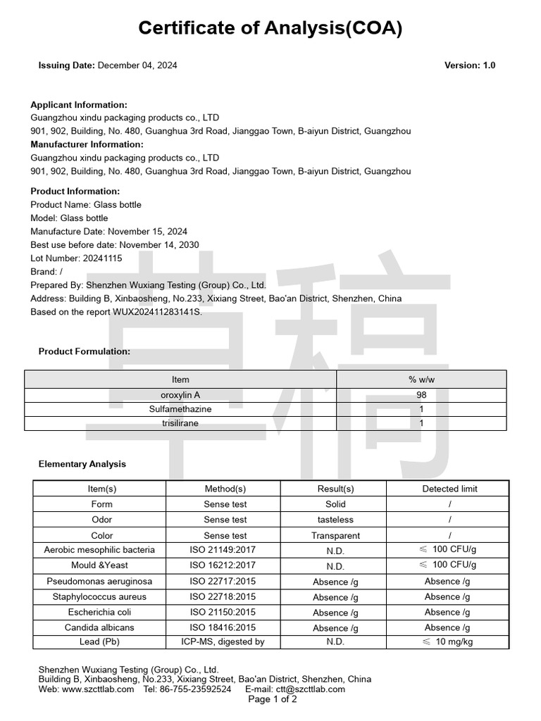 WUX202411283141SC COA Certificate | PDF | Microbiology