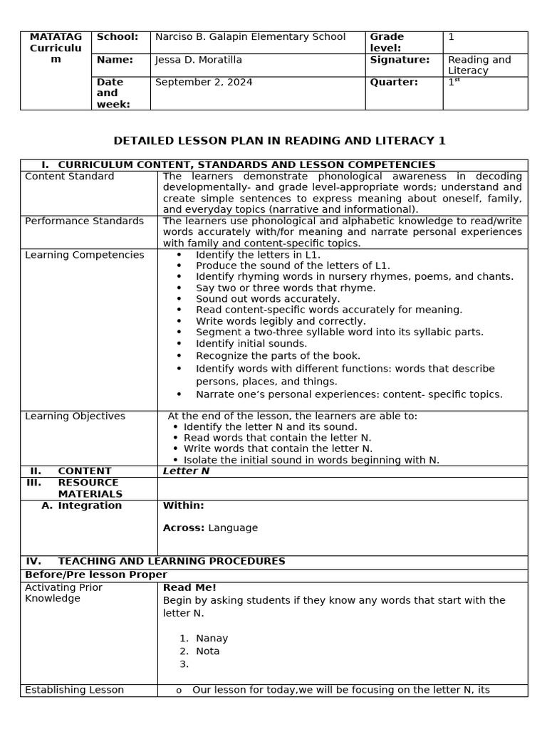 R& L DLP wk 6 day 2 | PDF | Word | Pedagogy