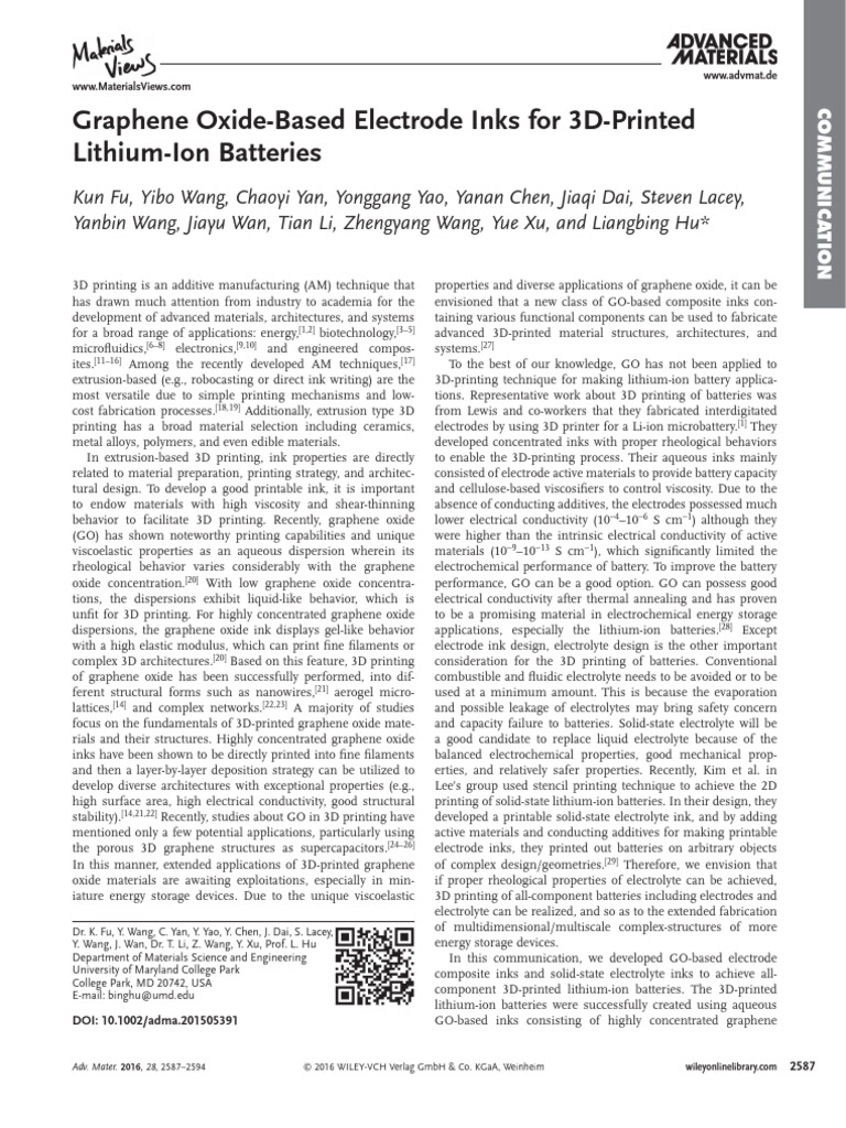 Advanced Materials - 2016 - Fu - Graphene Oxide‐Based Electrode Inks ...