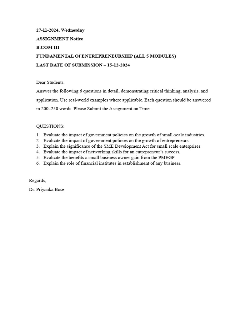 Foe Assignment 2024-25 Bcom 3 Sem | PDF