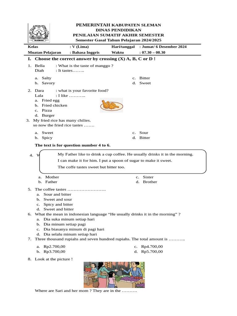 UAS S1 K5 b.ing | PDF | Taste | Cuisine