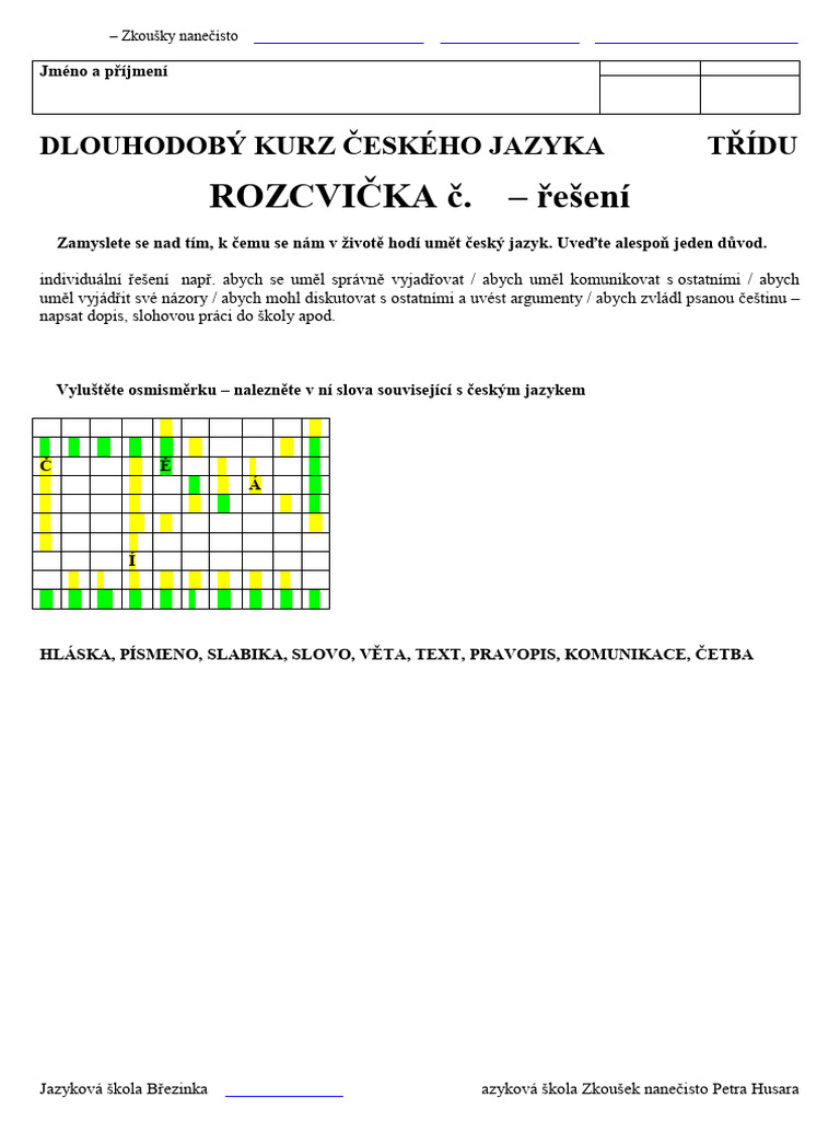 Dlouhodoby kurz 5. trida - 1. lekce - rozcvicka reseni | PDF