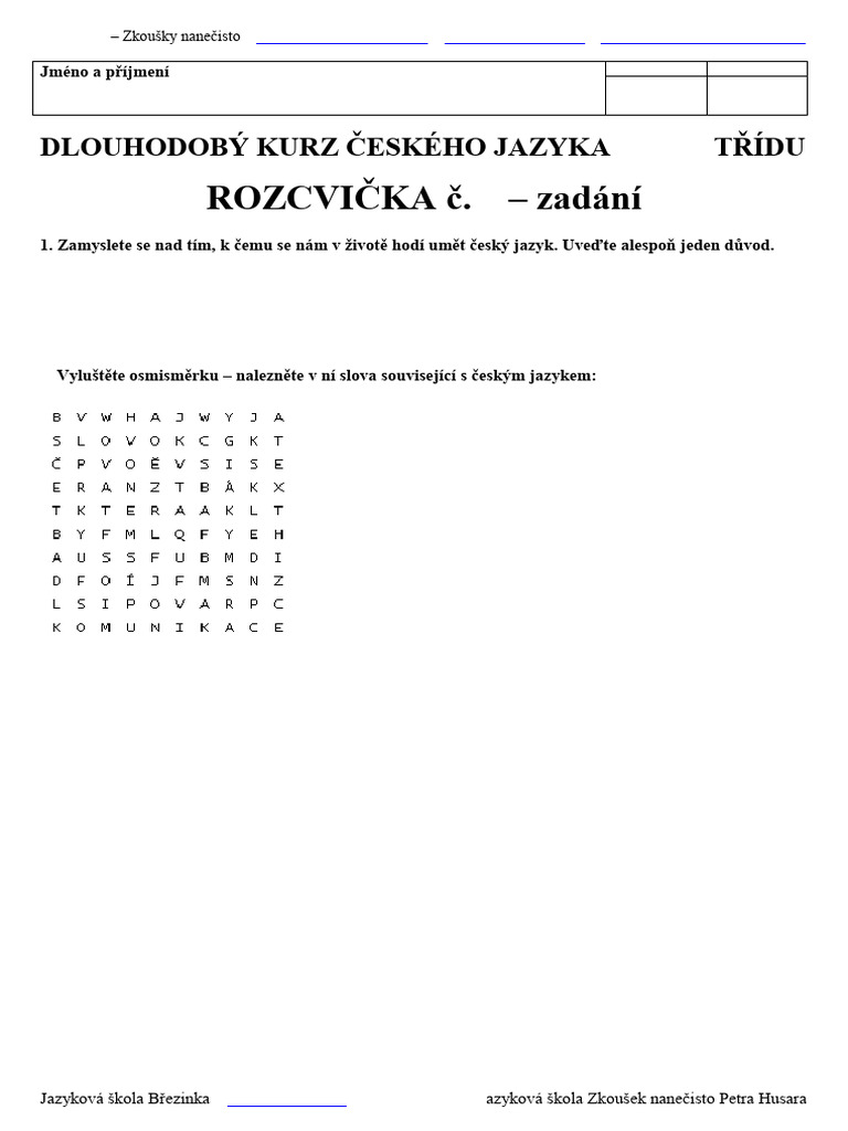 Dlouhodoby Kurz 5. Trida - 1. Lekce - Rozcvicka Zadani | PDF