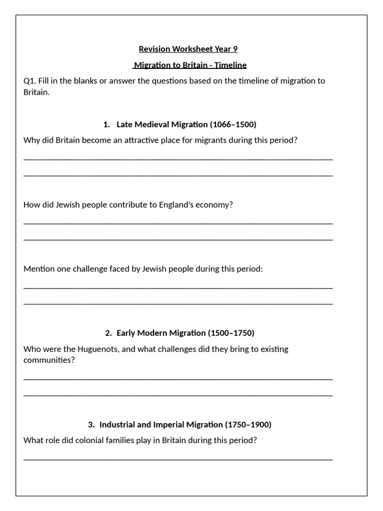 Revision Worksheet Year 9 - History | PDF | Human Migration | Cultural ...