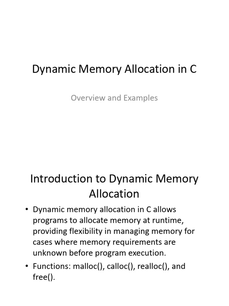 Dynamic Memory Allocation in C | PDF | Pointer (Computer Programming ...