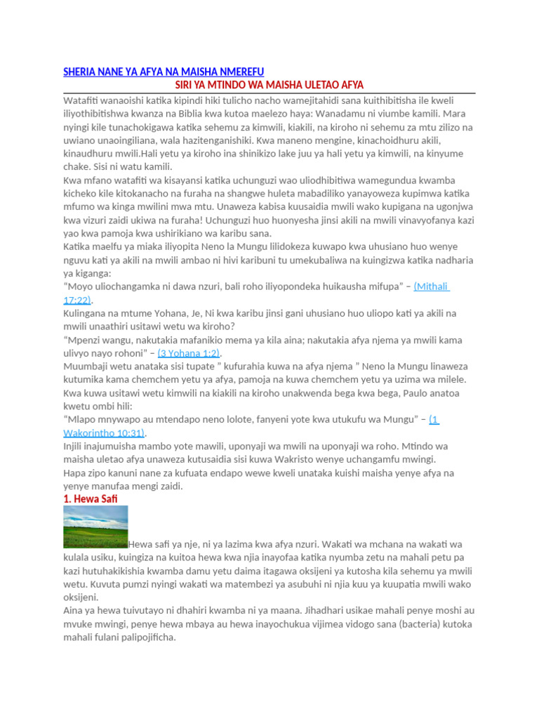 Sheria Nane Ya Afya Na Maisha Nmerefu | PDF