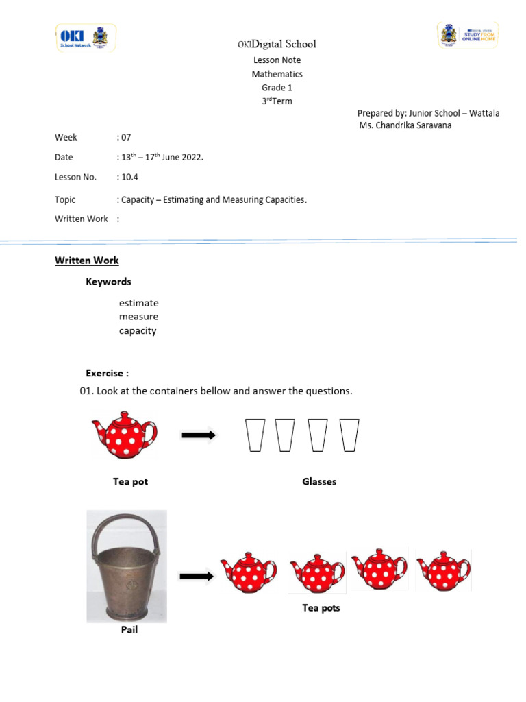 Homework - 1655040480-gr.1 Maths Week7 3rd Term Lesson Note | PDF