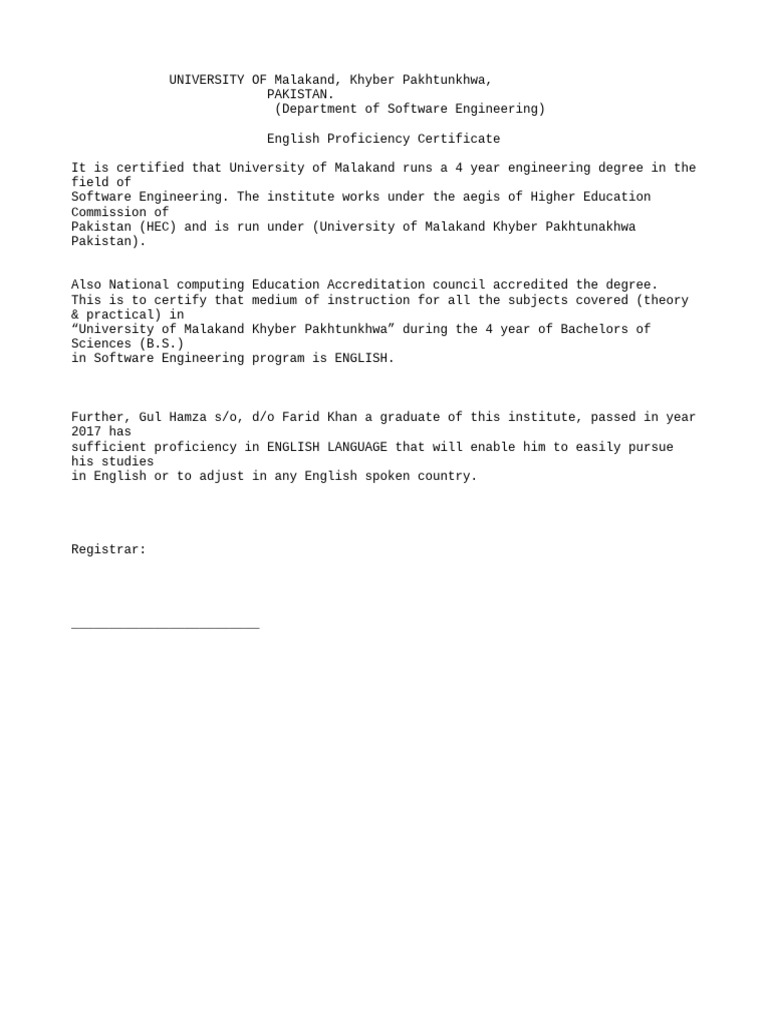English Proficiency Certificate Software Engineering Pdf