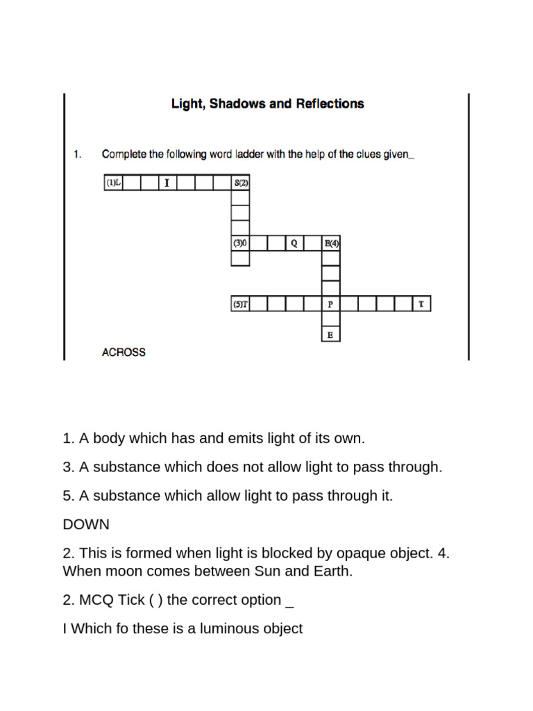 Light Crossword Ws | PDF
