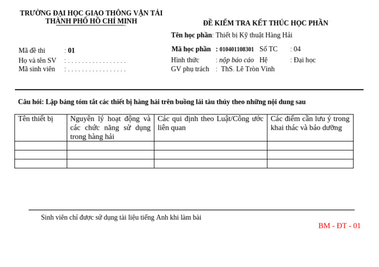 De Kiem Tra Ket Thuc HP Thiet Bi KT HH-QH23ACLC | PDF