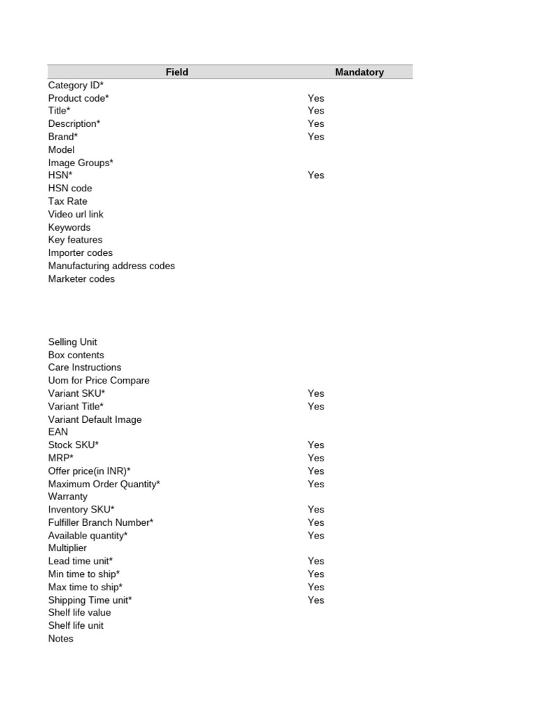 Product Catalog Data Template | PDF | Length | Volume