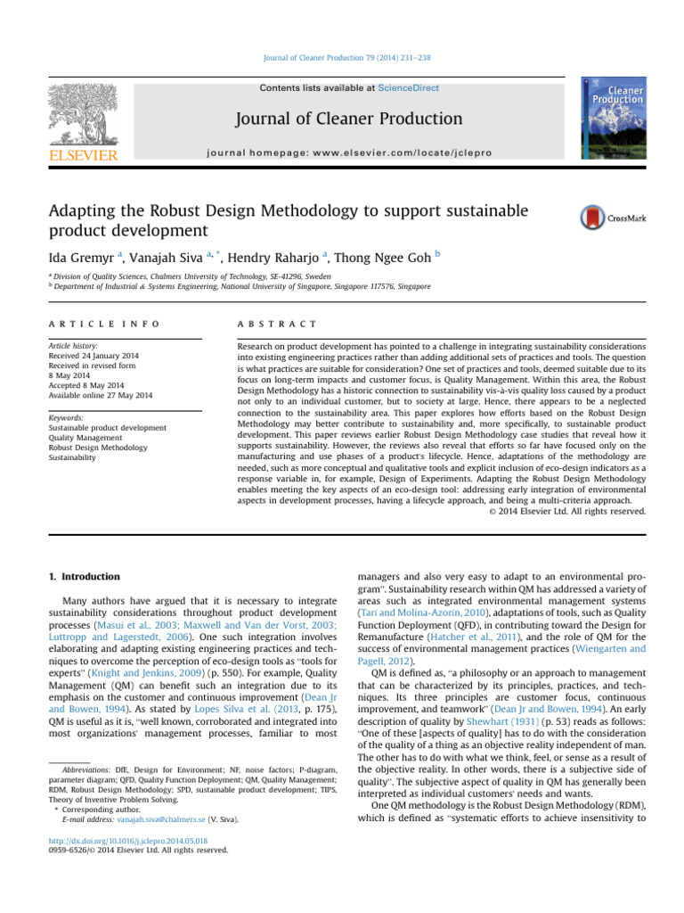 Adapting Robust Design Methodology To Support Sustainable Product Development | PDF | Life Cycle ...