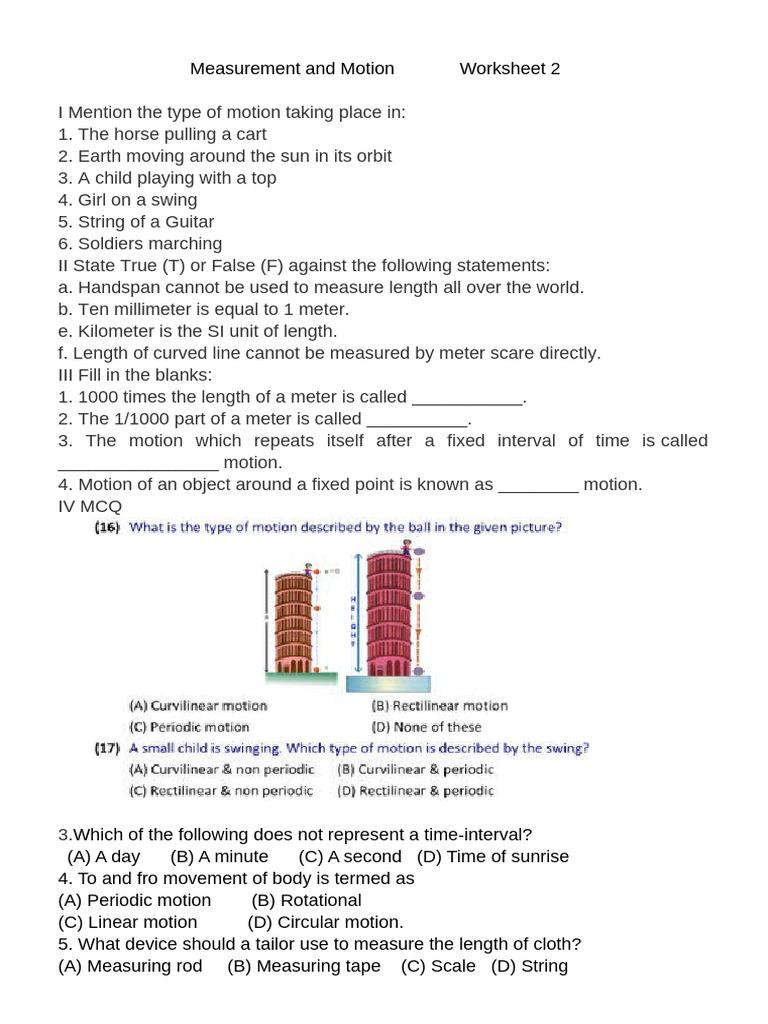 Measurement and Motion Worksheet | PDF