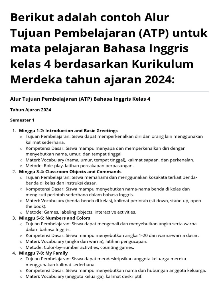 Berikut Adalah Contoh Alur Tujuan Pembelajaran (ATP) Untuk Mata ...