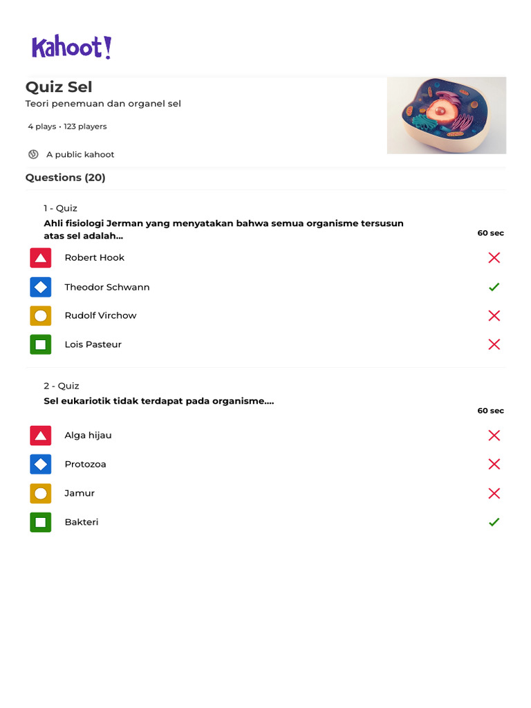 Quiz Sel - Details - Kahoot! | PDF