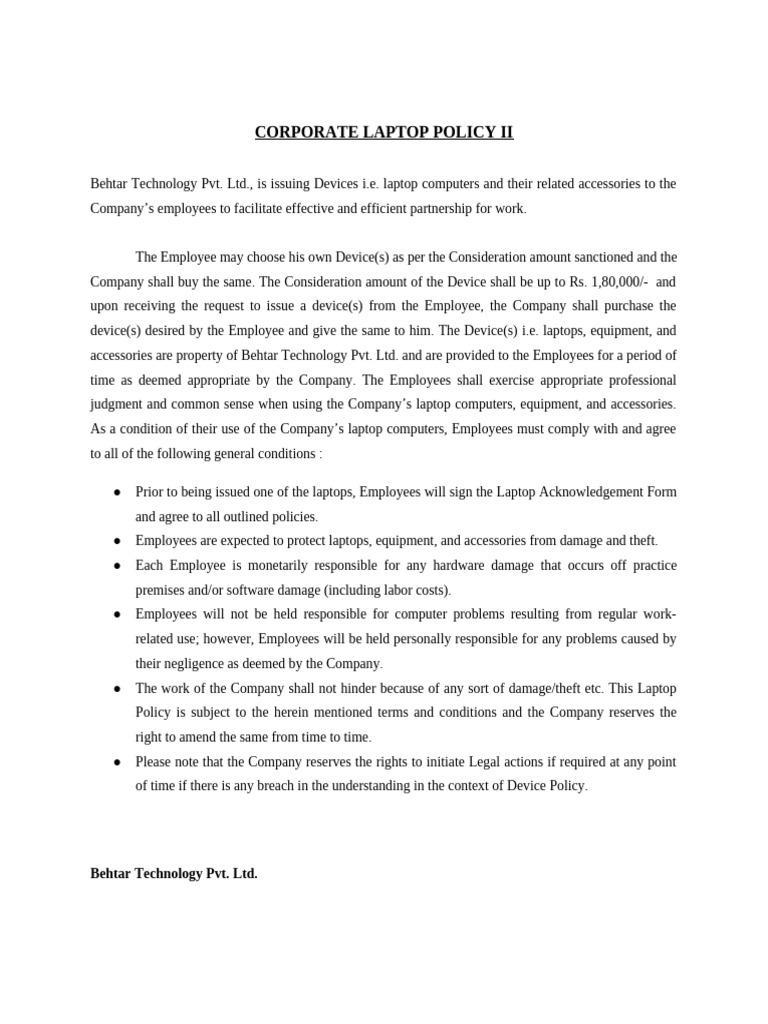 Behtar Technology Laptop Policy Overview | PDF | Laptop | Justice