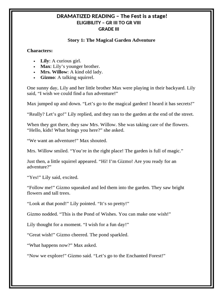 DRAMATIZED READING The Fest Is A Stage! (GR III - GR VIII) | PDF