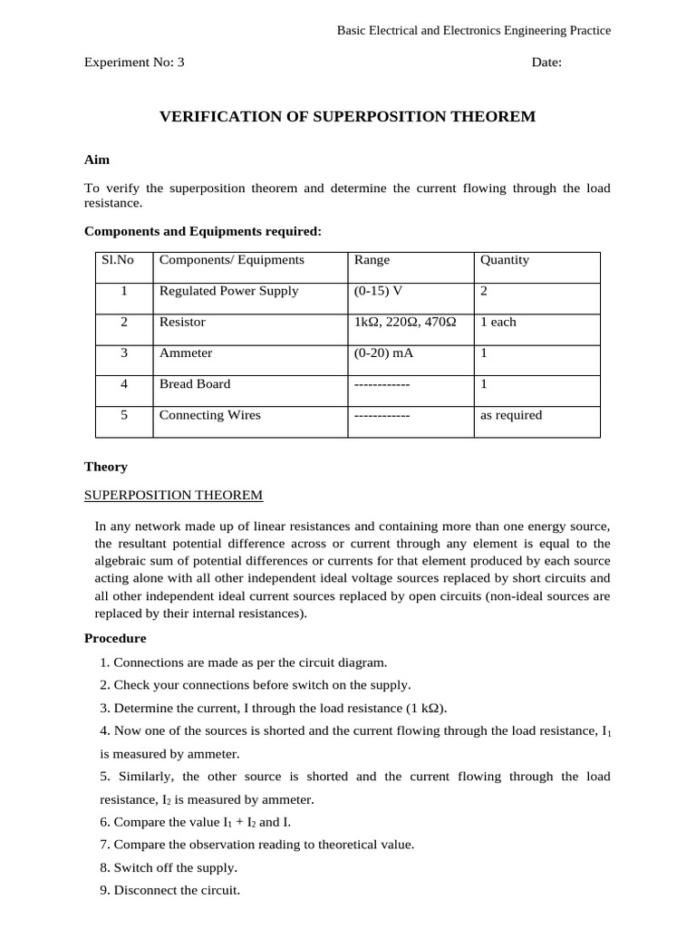 Experiment 3_Verification of Superposition theorem copy | PDF