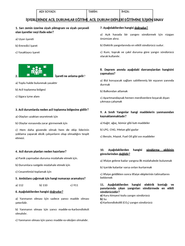 Acil Durumlar Ve Ekipleri Sınavı | PDF