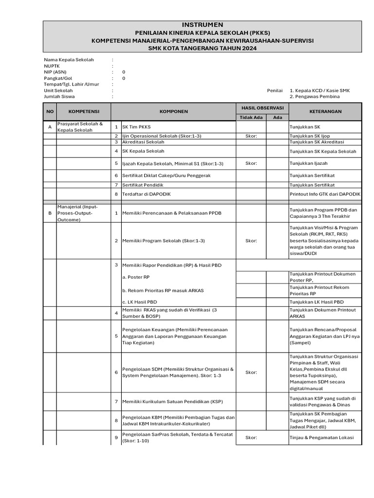 Resume Penilaian PKKS - Form Kosong - KCD-Kasie | PDF
