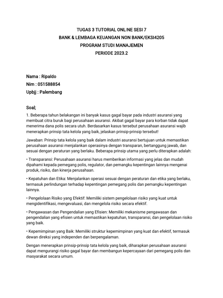 Tugas 3 - Ripaldo - Bank & Lembaga Keuangan Non Bank | PDF