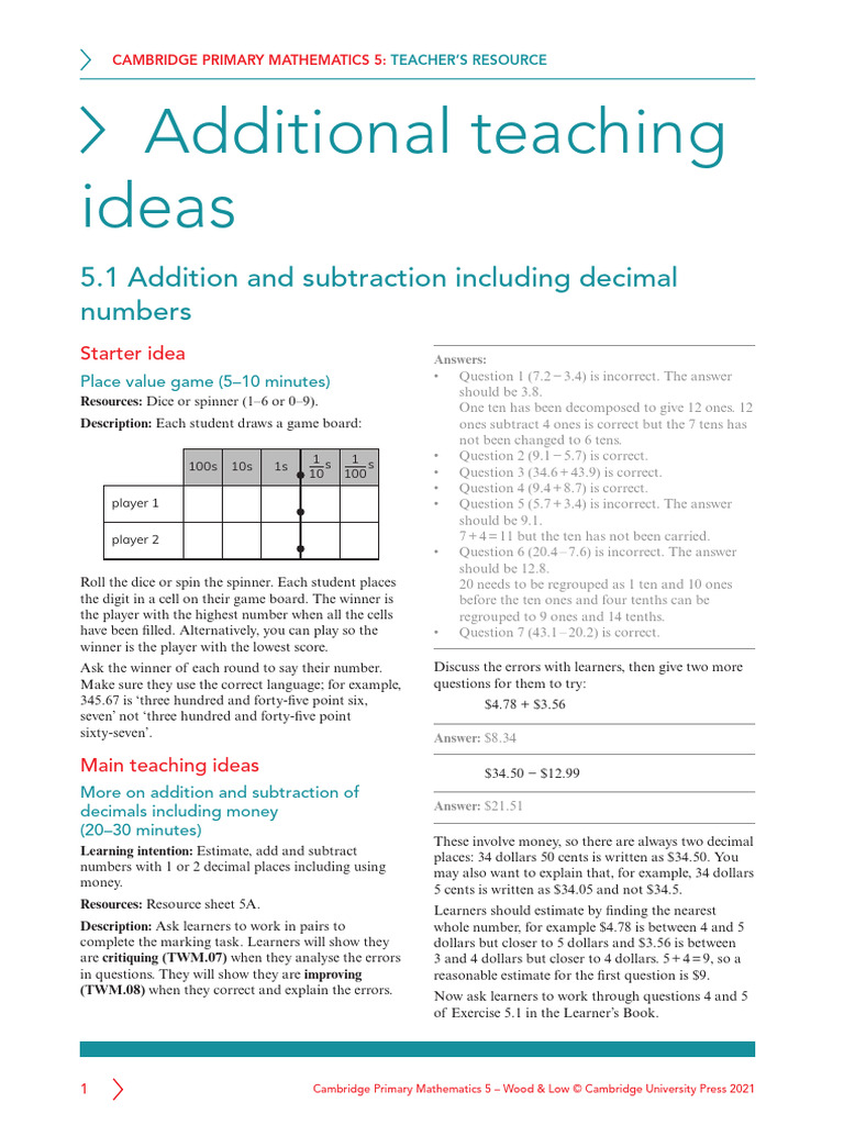 Prim Maths 5 2ed Tr Aditional Teaching Ideas 5 | PDF | Temperature | Numbers